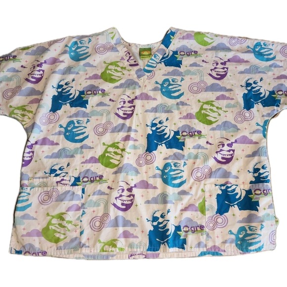 Shirts & Tops | Scrubs Scrub Top Cartoon Shrek 2 Multi Color White ...